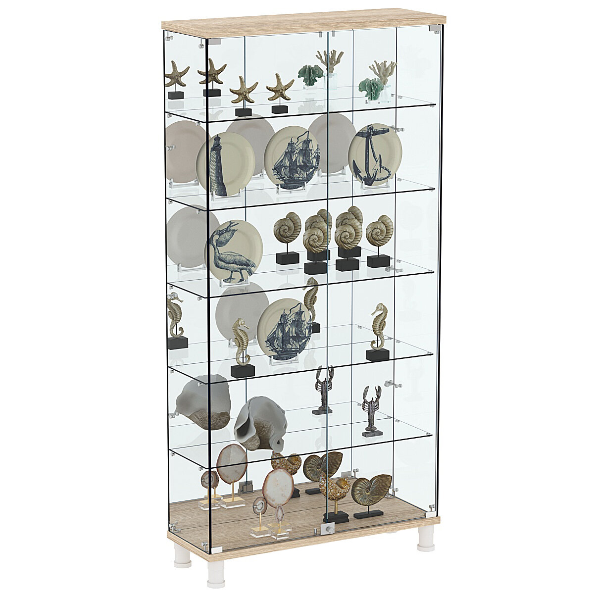 Витрина рондо №3-4 на ножках (задняя стенка зеркало), Дуб Сонома