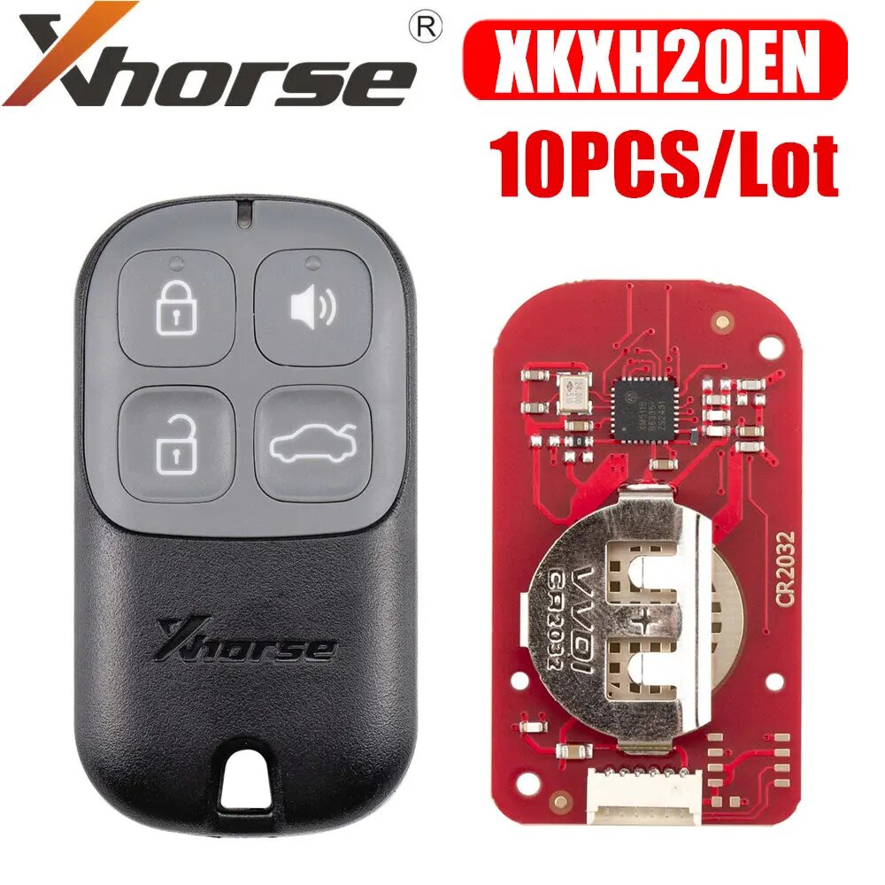 Xhorse XKXH20EN Гаражный дистанционный ключ 2-го поколения, черный цвет, 4 кнопки, 10 шт./лот