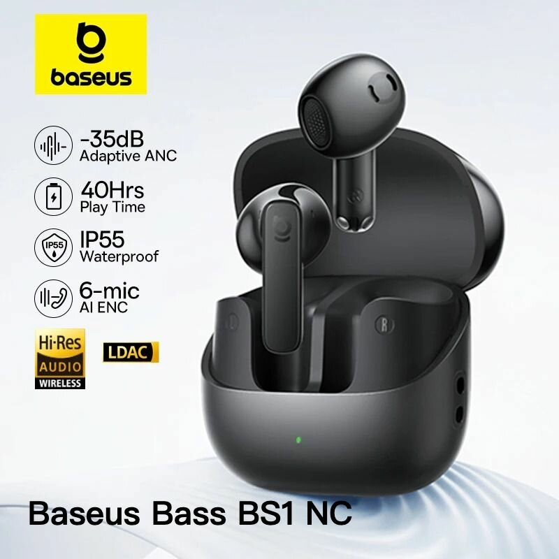Baseus Bass BS1 NC Полуоткрытые беспроводные наушники Bluetooth 6.0 с адаптивным ANC-интерфейсом в реальном времени