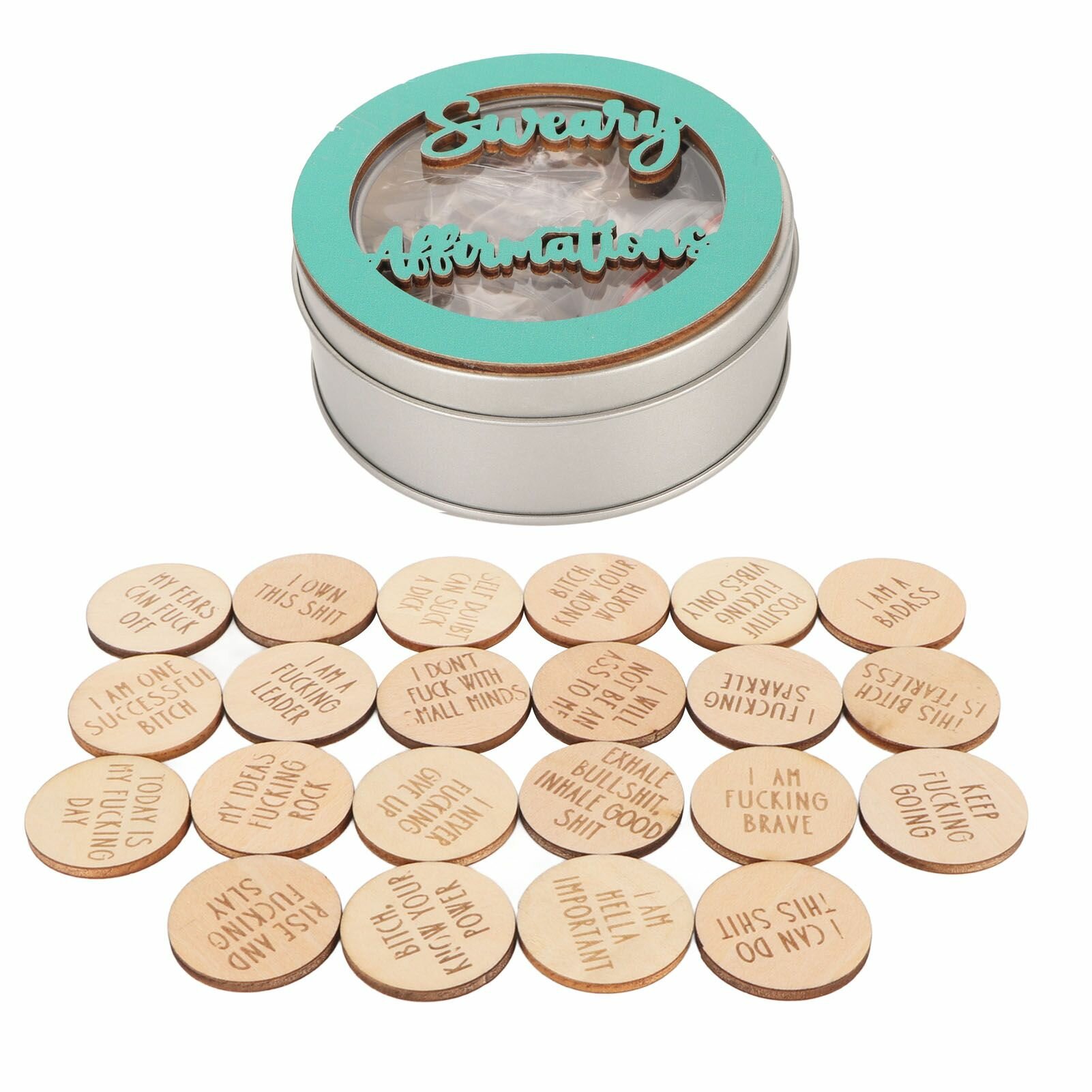 22 мини-диска с аффирмациями: деревянные, с юмором, для эмоций, голубые