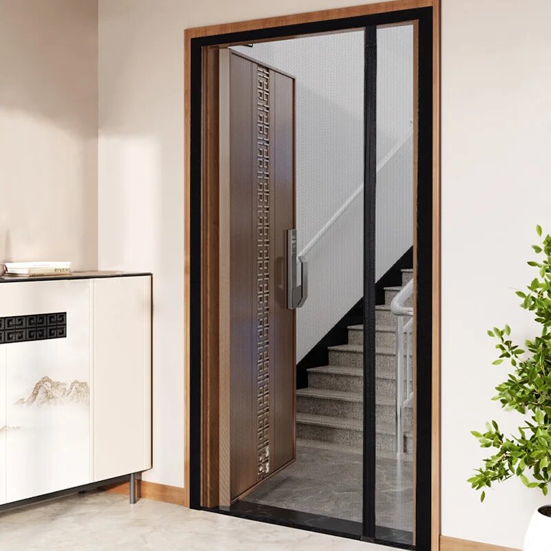 Черная магнитная дверная сетка, оконная москитная сетка, боковое отверстие, занавеска нестандартного размера, сетка от насекомых и невидимая сетка с защитой от комаров Height 215cm, Width 130cm