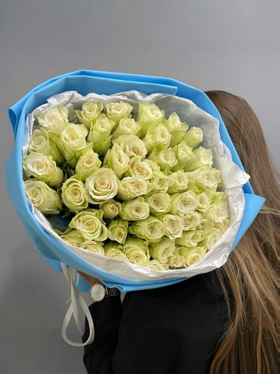 Букет Joy Flowers "Монобукет", белые розы, 51 цветок, высота 40 см