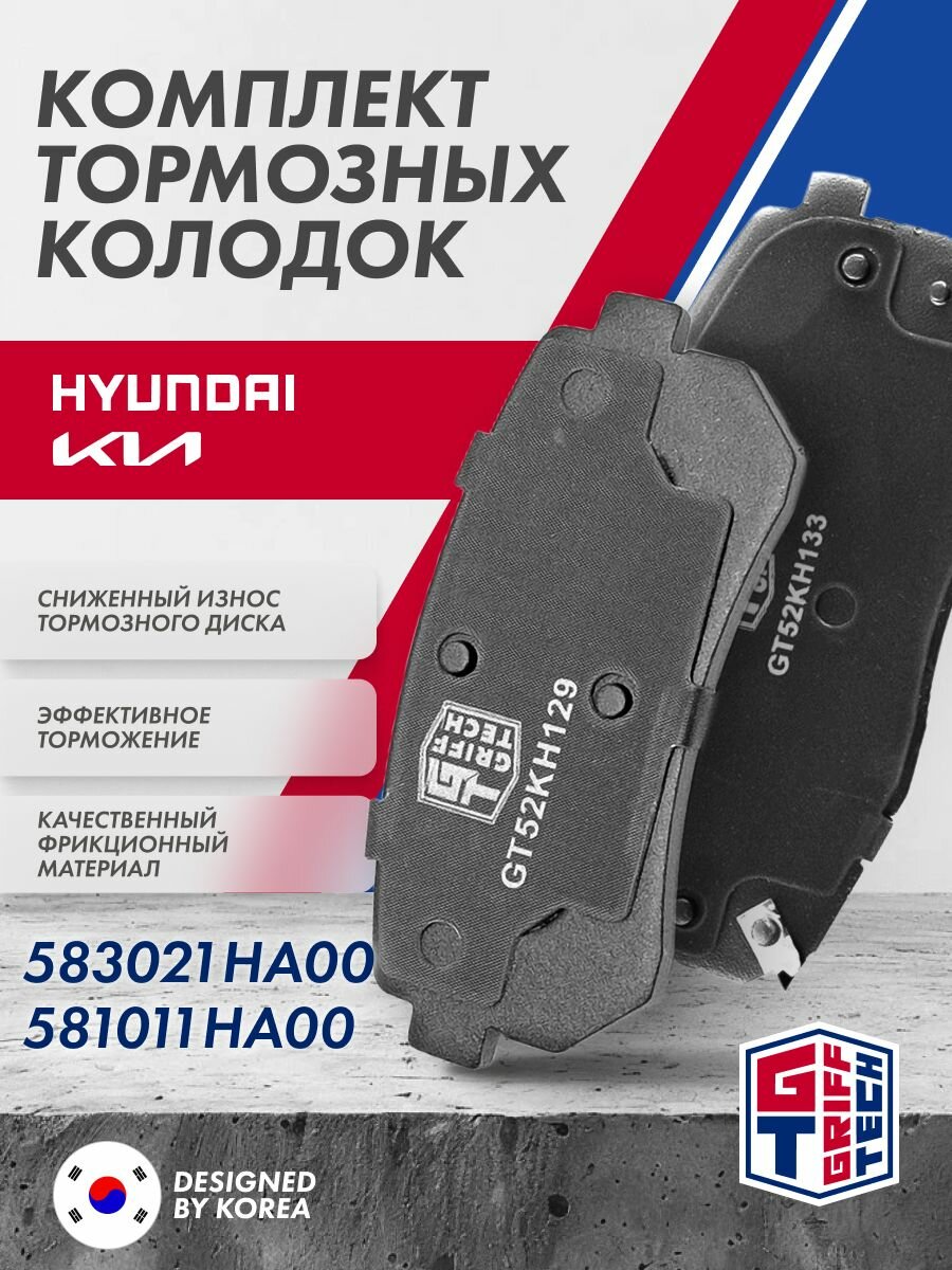 Комплект колодок передние / задние GRIFF TECH Kia Sportage Ceed Cerato Rio 2005- 11) / 583021HA00 583022LA00 583021GA00