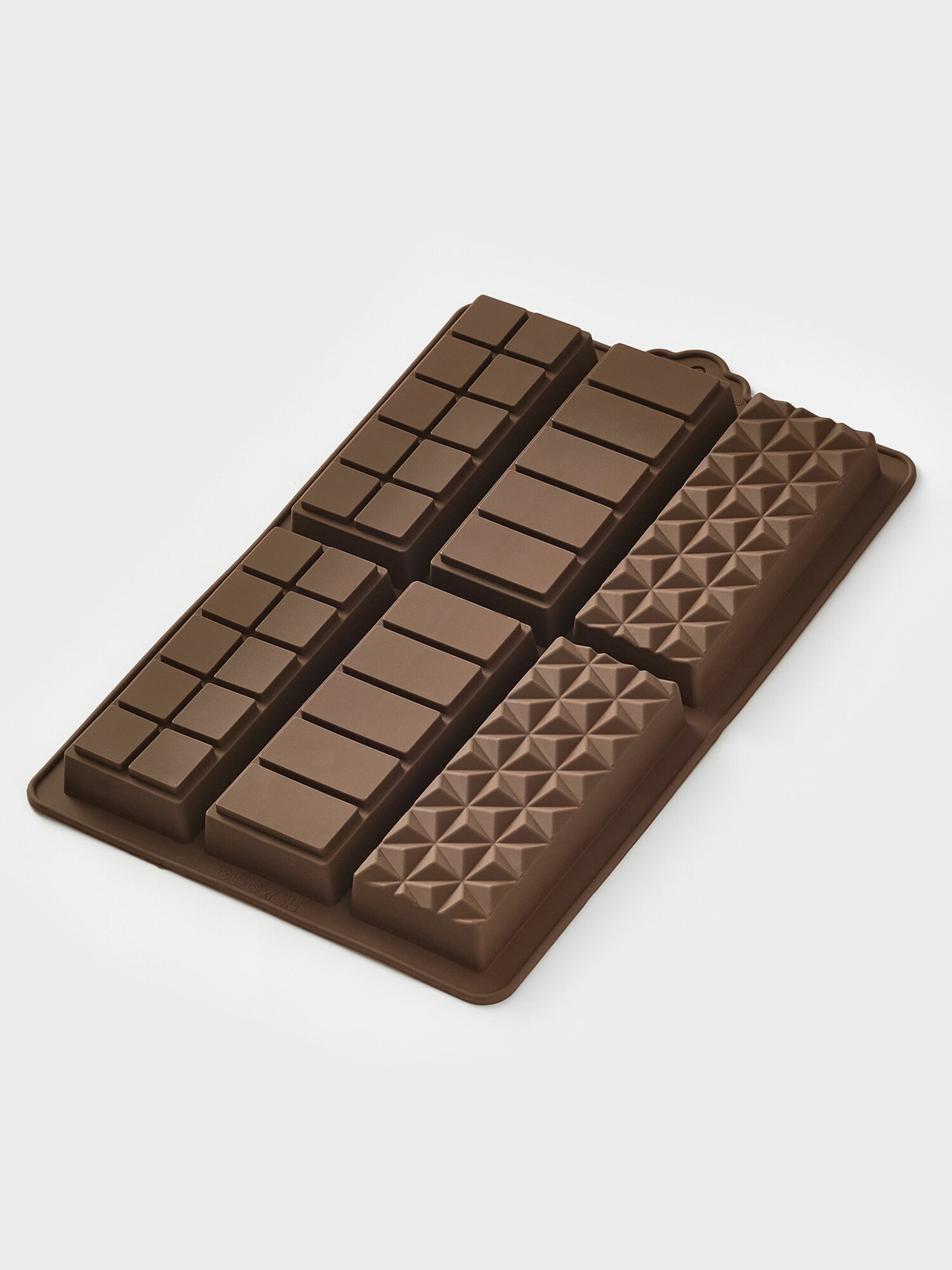 Форма для дубайского шоколада "Квадраты, полосы, пирамиды", 6 плиток, 27.5x17x2 см, силикон, коричневая