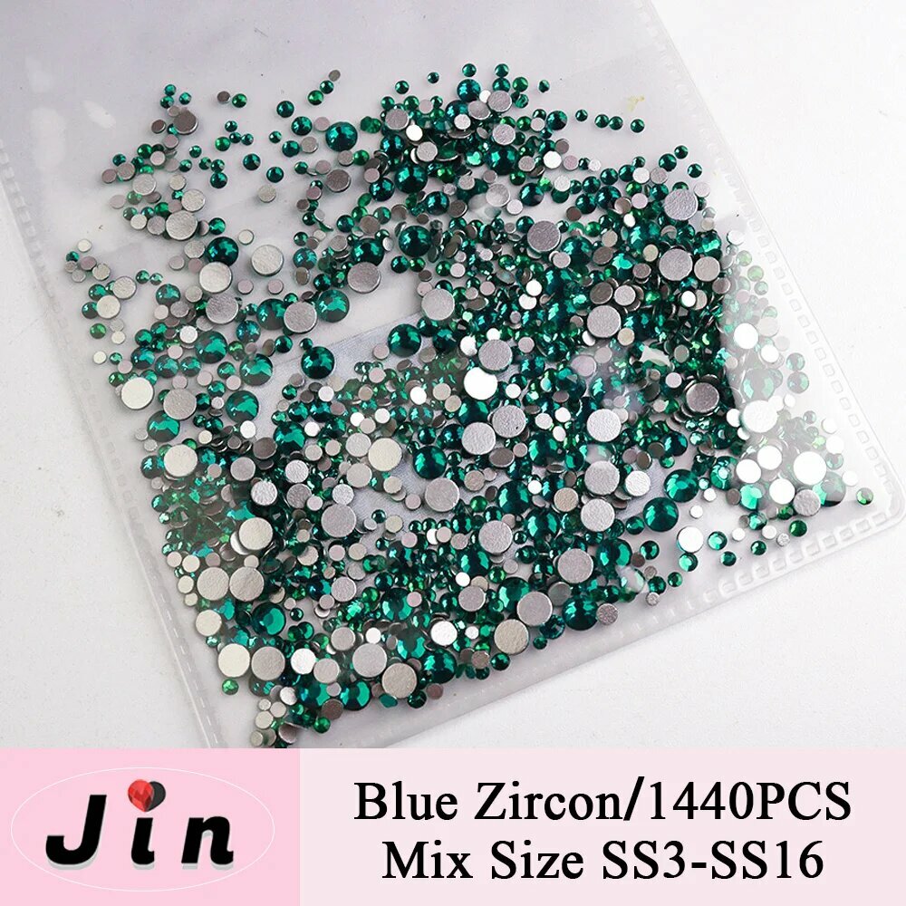 Стразы стеклянные черные JIN SS3-SS16 для декорирования Изумрудный, Blue zircon