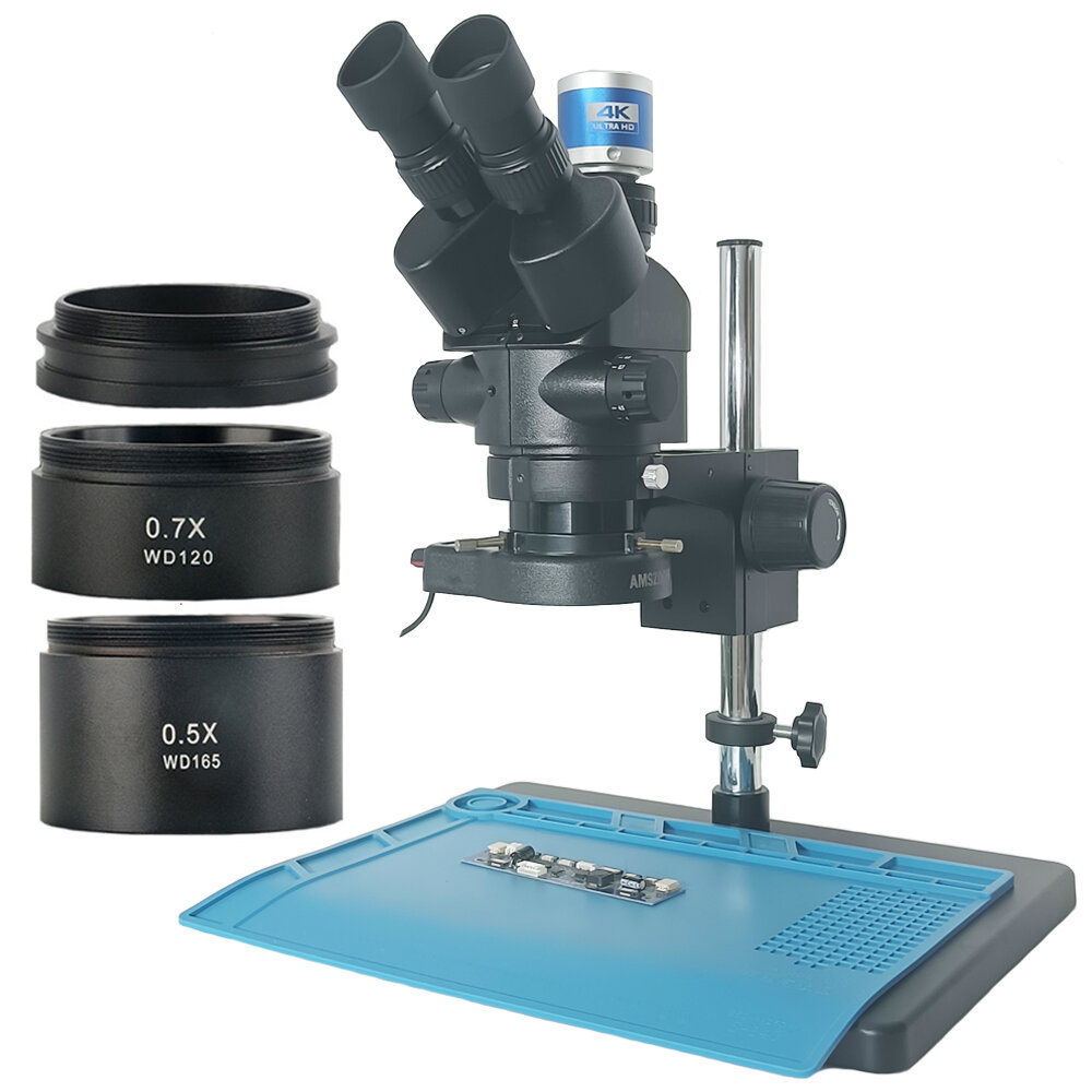 Микроскоп AMSZOOM 3.5x-32x, с камерой 4К, тринокуляр, стереоскопический, для ремонта печатных плат