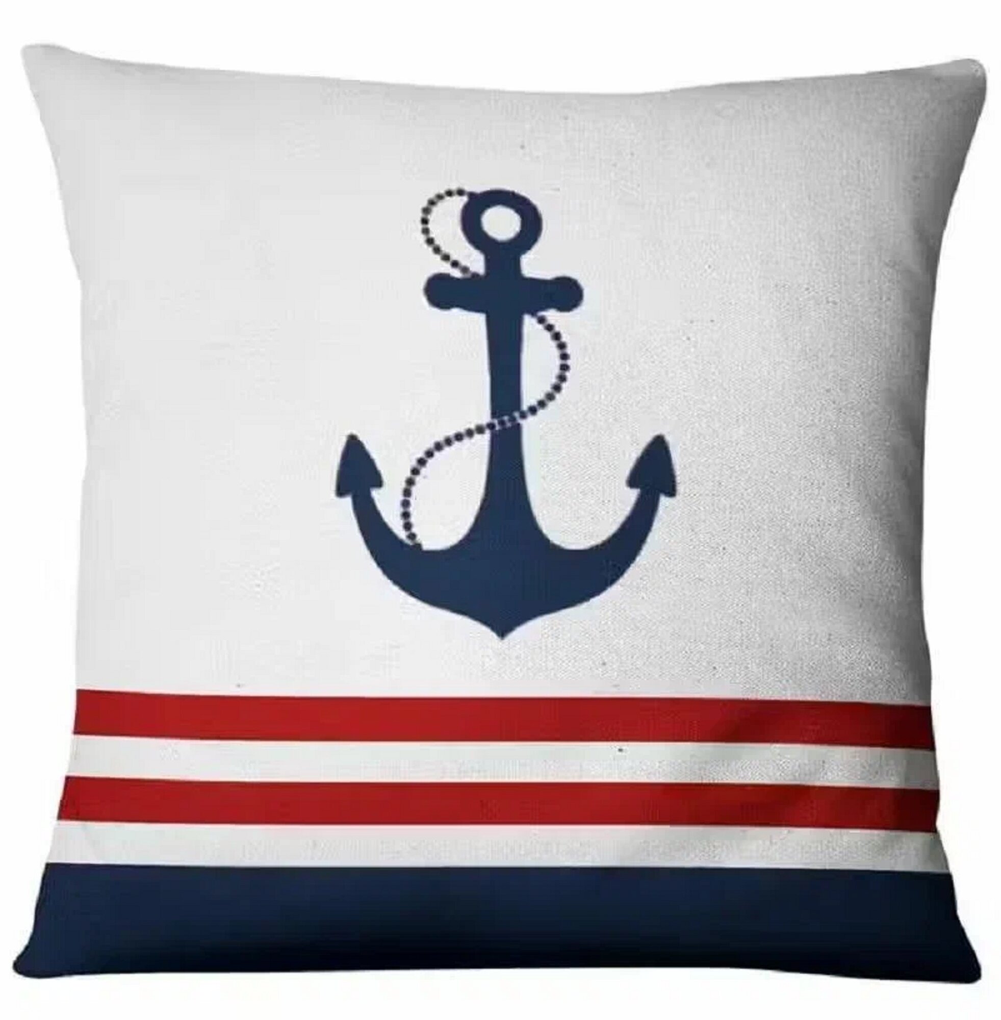 Декоративная подушка для сада и улицы Якорь синий и красные полоски 45х45 Оксфорд 600D