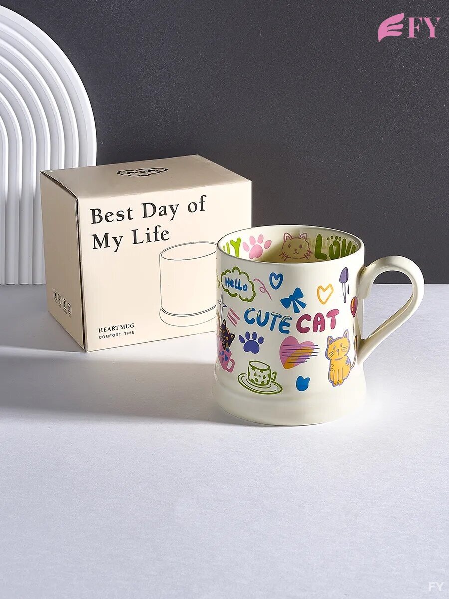 Кружка DB Homme "Cute cat" эстетическая, Hello, чашка pinterest, 300 мл