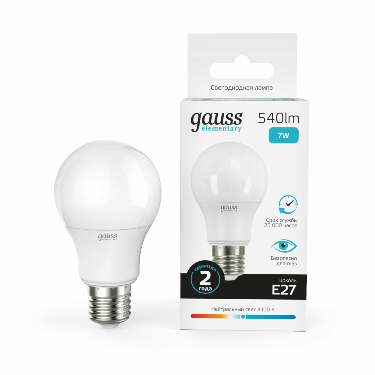 2шт. Gauss Лампа Elementary A60 7W 540lm 4100K E27 LED, 23227A