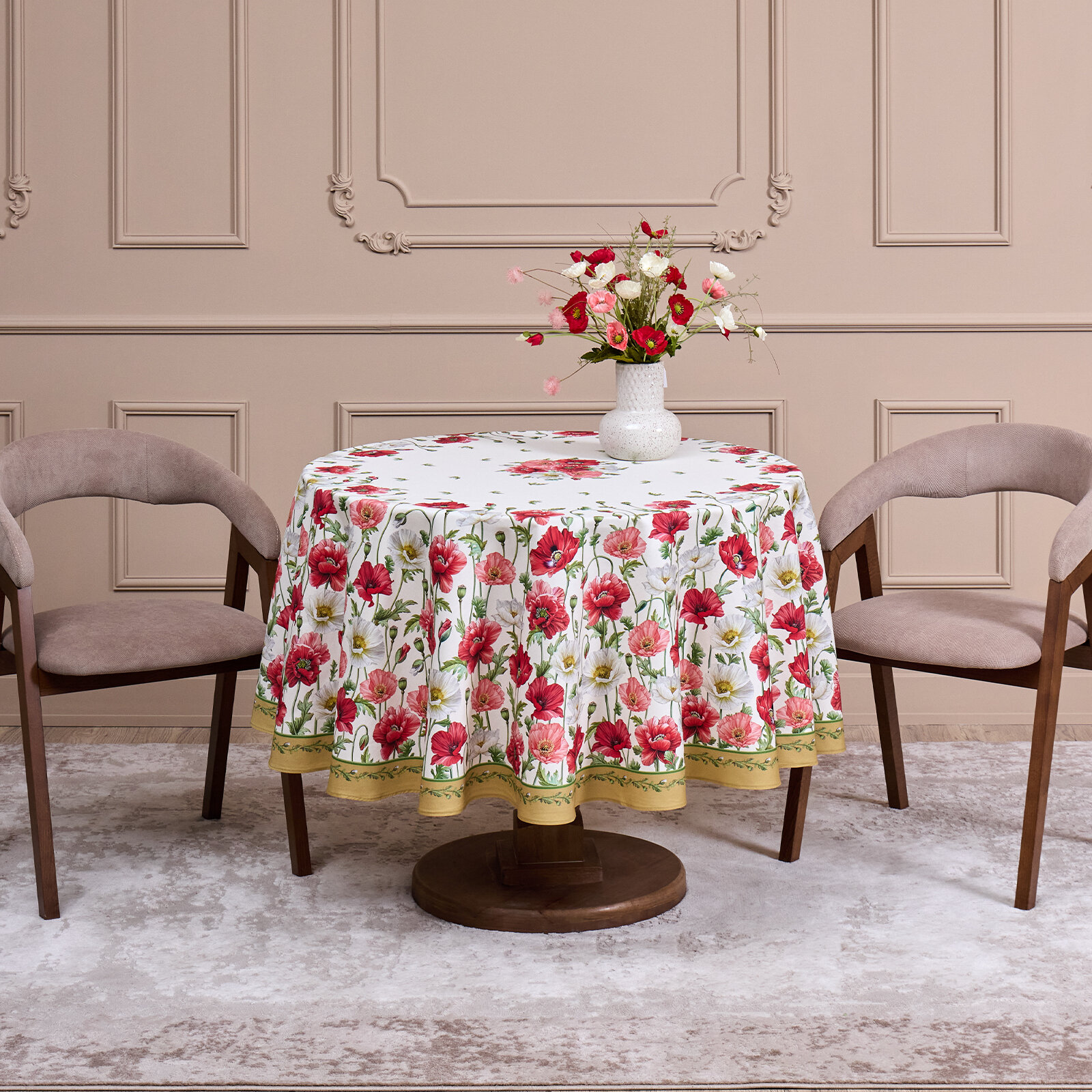 Скатерть круглая маки d185см, кремовый, 100% хлопок, твил KSG-850-731-22