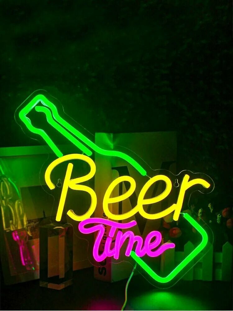 Неоновая вывеска "Beer Time" LED подсветка USB для бара, игровой комнаты, свадьбы, вечеринки и подарка