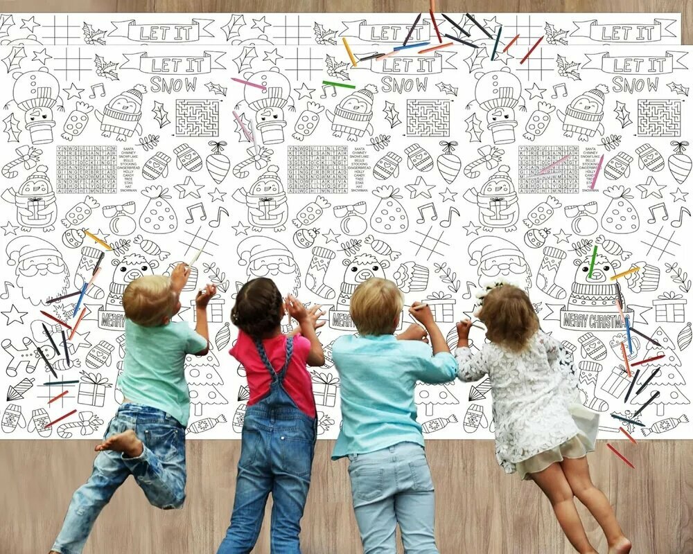 Wiooffen 2 шт. Рождественские гигантские раскраски для стола, постеры, активность 82'x 47' детей, огромная праздничная бумага раскрашивания в постер