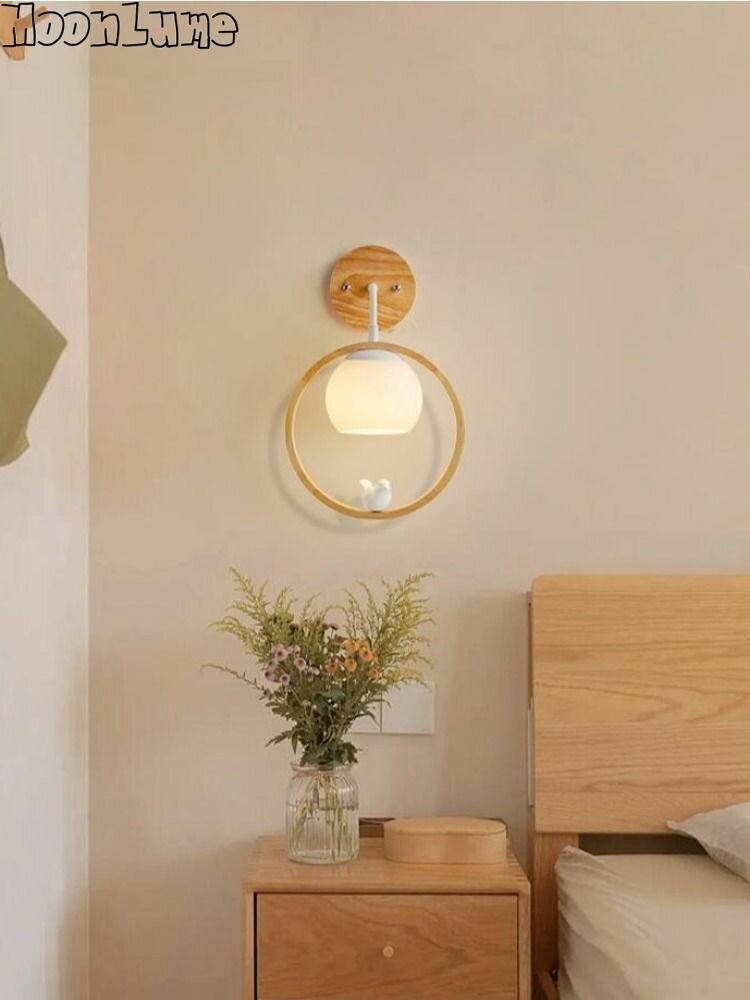 Винтажный настенный светильник в виде птицы из цельного дерева