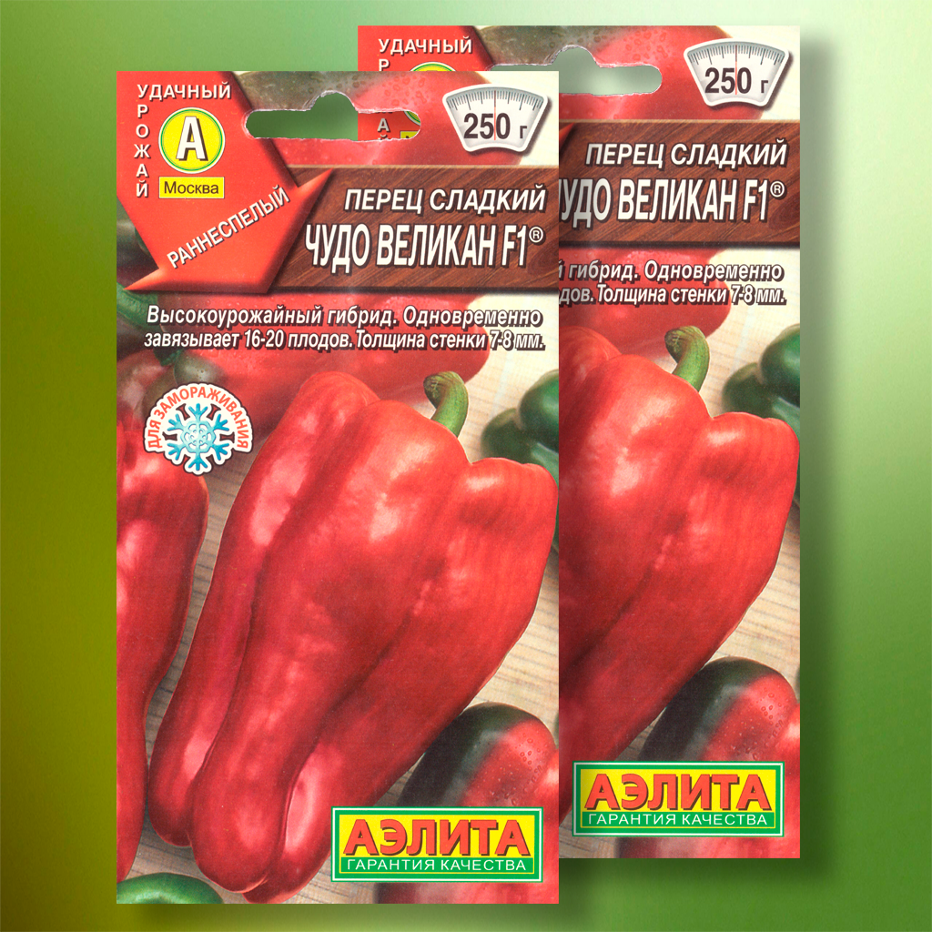 Семена перца сладкого "Чудо великан F1", изготовитель "Агрофирма Аэлита", 2шт.