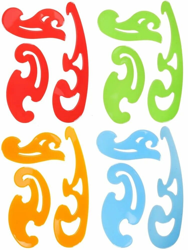 Лекало портновское для рукоделия, черчения, шитья, набор 3 штуки, 25 см, 17 см, 12 см, цветные