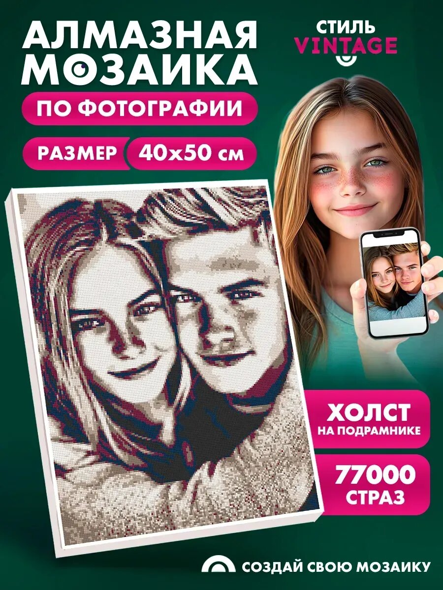 Алмазная мозаика по фото на холсте на подрамнике 40 х 50 см