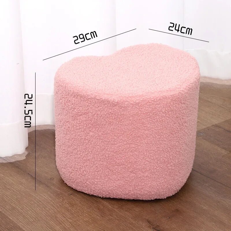 Розовая скамейка для обуви в форме сердца, низкий табурет из мягкого плюшевого бархата, декоративные сиденья в прихожей, дом