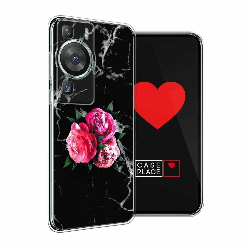 Чехол на Huawei P60/P60 Pro / Хуавей P60/P60 Про с принтом "Букет на черном мраморе" — фото 1