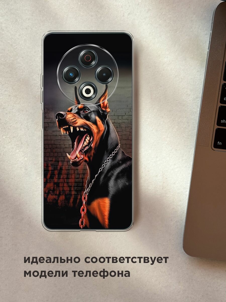 Чехол на Tecno Spark 30 / Текно Спарк 30 с принтом "Доберман с цепью" — фото 1