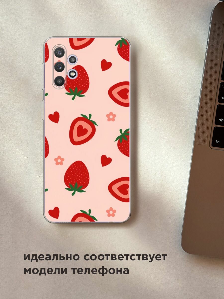 Чехол на Samsung Galaxy A32 / Самсунг Галакси А32 с принтом "Heart strawberries 1 - 14 февраля" — фото 1