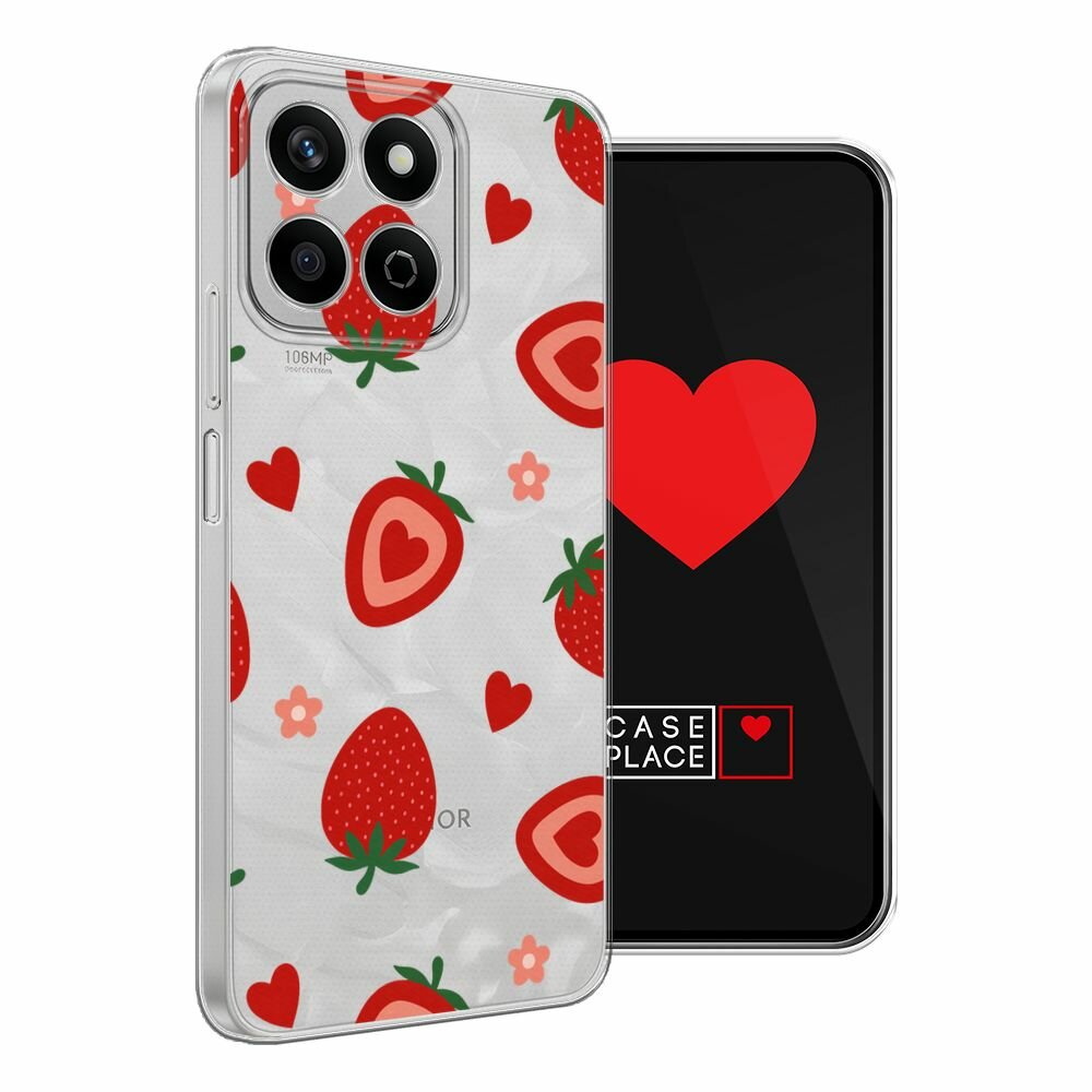 Чехол на Honor X7c / Хонор X7c с принтом "Heart strawberries 2 - 14 февраля", прозрачный — фото 1