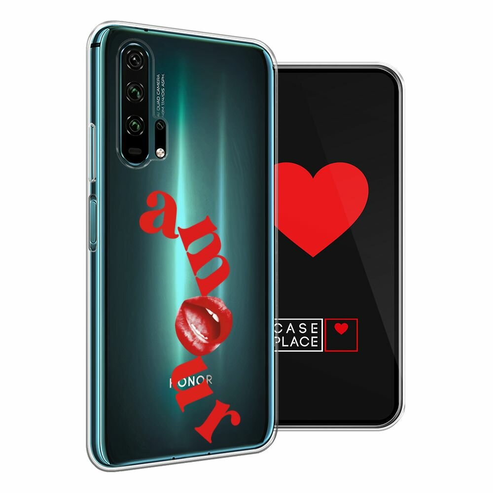 Чехол на Honor 20 Pro / Хонор 20 Про с принтом "Amour lips - 14 февраля", прозрачный — фото 1
