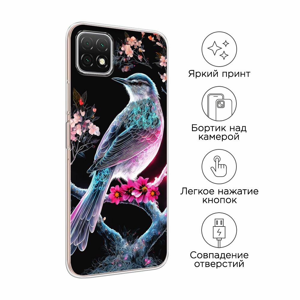 Чехол на Wiko T3 / Вико Т3 с принтом "Птица на цветущем дереве" — фото 1