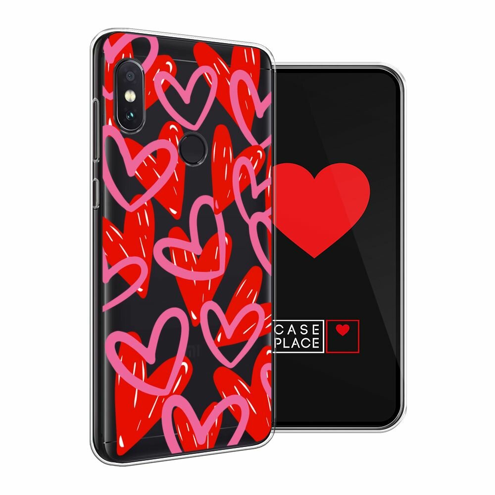 Чехол на Xiaomi Redmi Note 5/Note 5 Pro / Сяоми Редми Нот 5 с принтом "Hearts doodles - 14 февраля", прозрачный — фото 1