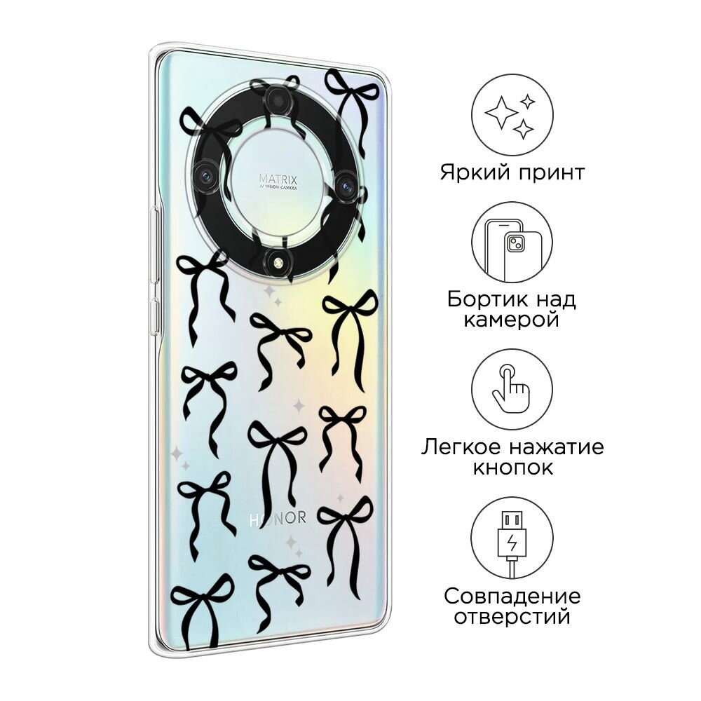 Чехол на Honor X9A / Хонор X9A с принтом "Black bows", прозрачный — фото 1