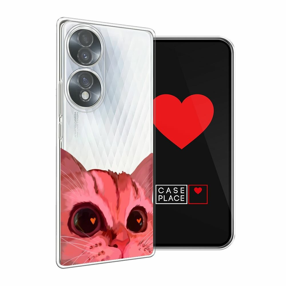 Чехол на Honor 70 / Хонор 70 с принтом "Affectionate cat - 8 марта", прозрачный — фото 1