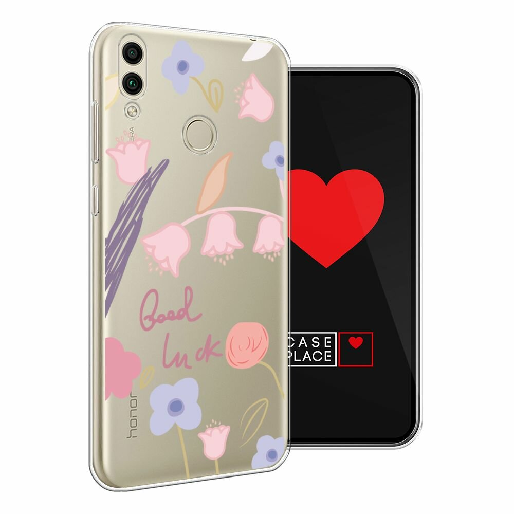 Чехол на Honor 8C / Хонор 8С с принтом "Lucky flowers", прозрачный — фото 1