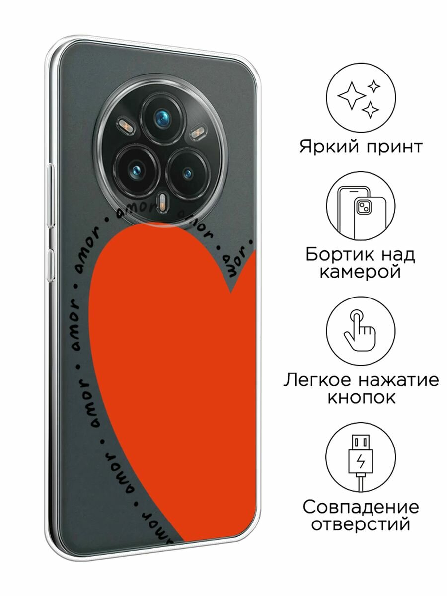 Чехол на Realme 14 Pro / Реалми 14 Про с принтом "amor heart 2 - 14 февраля", прозрачный — фото 1