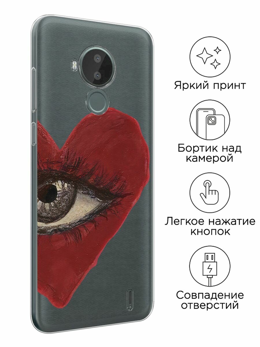 Чехол на Nokia C30 / Нокия C30 с принтом "Большое сердце с глазом", прозрачный — фото 1