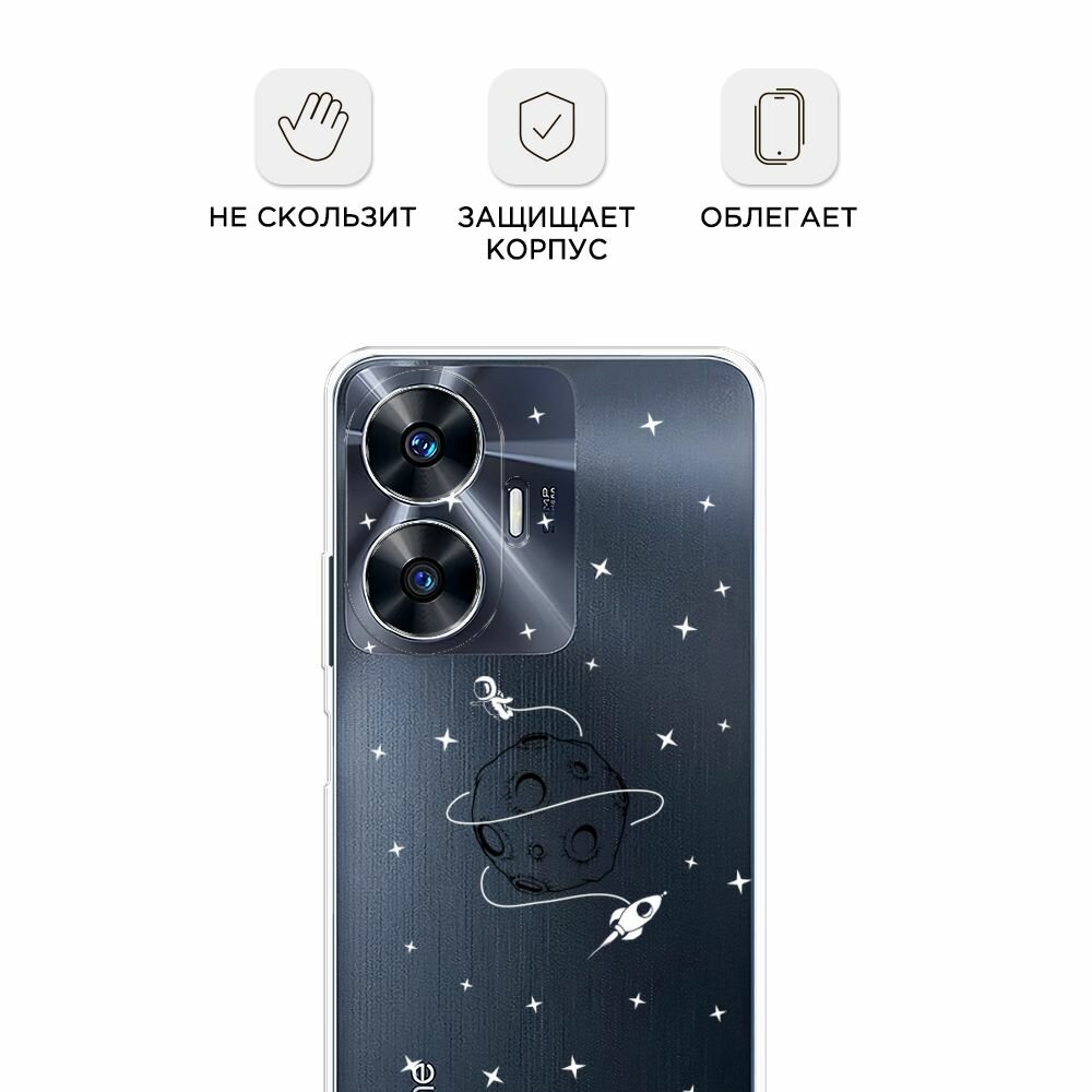 Чехол на Realme C55 / Реалми C55 с принтом "Полет вокруг луны", прозрачный — фото 1