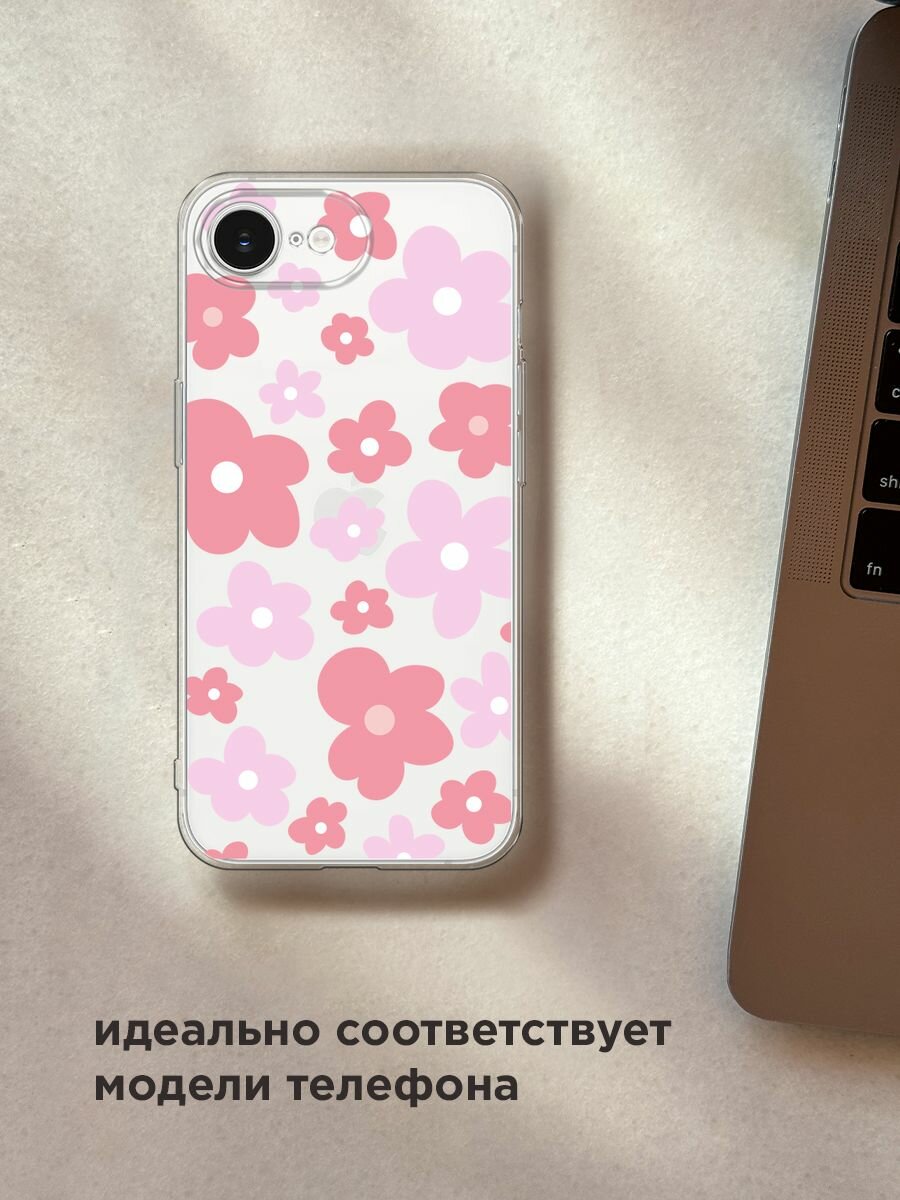 Чехол на Apple iPhone 16e/17e / Айфон 16е/17e с принтом "Нежные розовые цветочки рисунок", прозрачный — фото 1