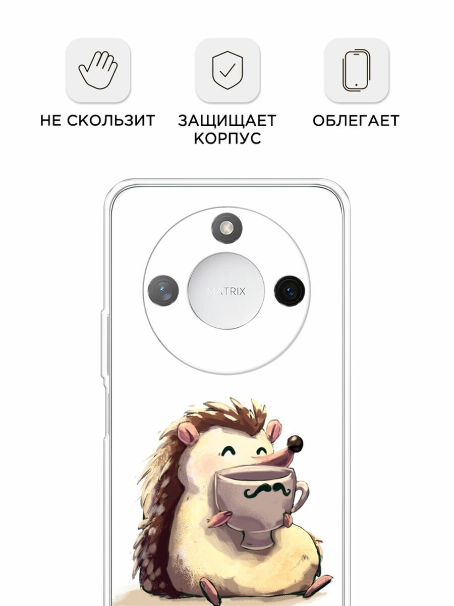 Чехол на Honor X9c Smart / Хонор X9c Смарт с принтом "Еж кофеман" — фото 1