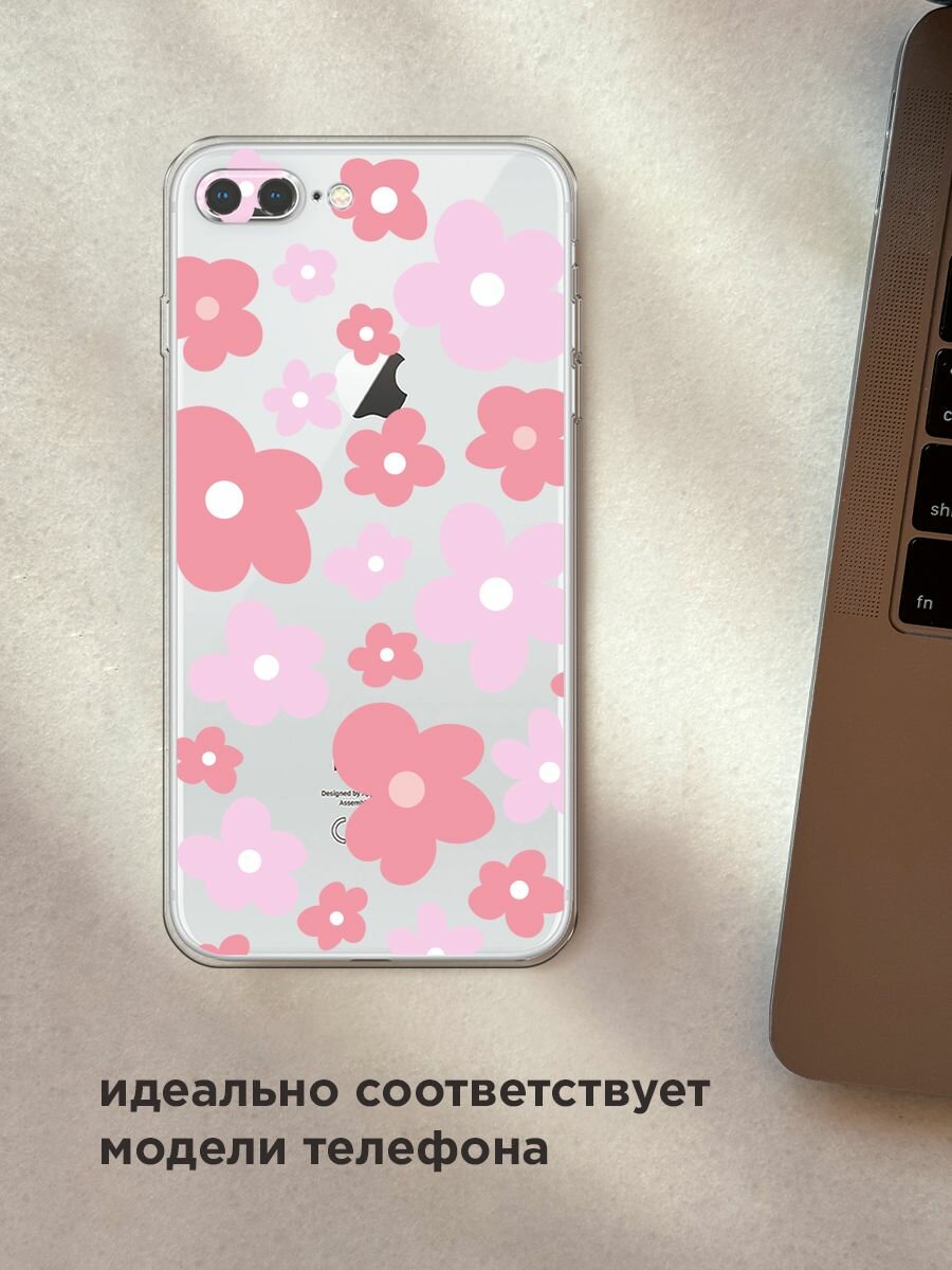 Чехол на Apple iPhone 7 Plus / Айфон 7 Плюс с принтом "Нежные розовые цветочки рисунок", прозрачный — фото 1