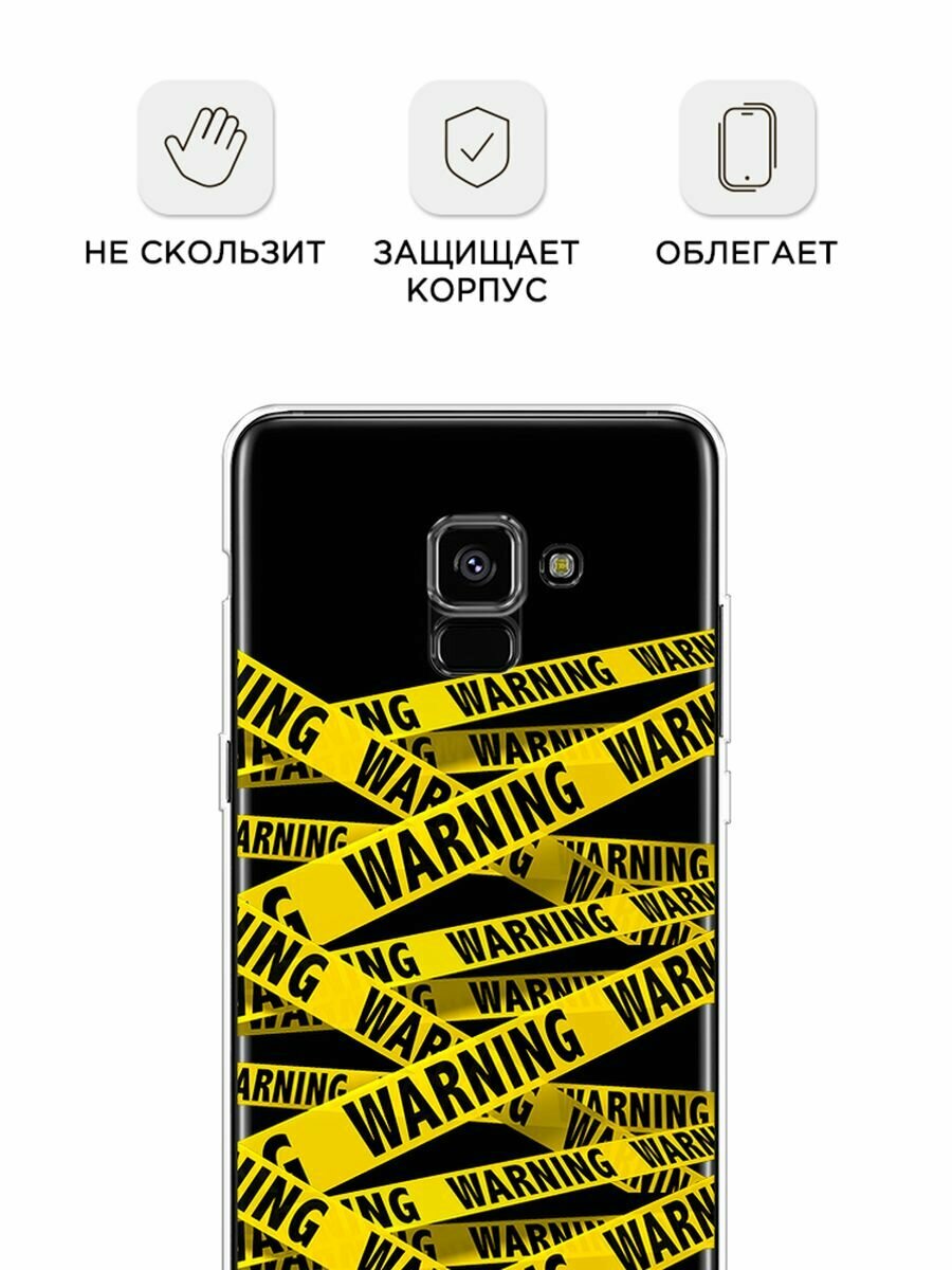 Чехол на Samsung Galaxy A8 + / Самсунг Галакси А8 Плюс 2018 с принтом "Warning!", прозрачный — фото 1