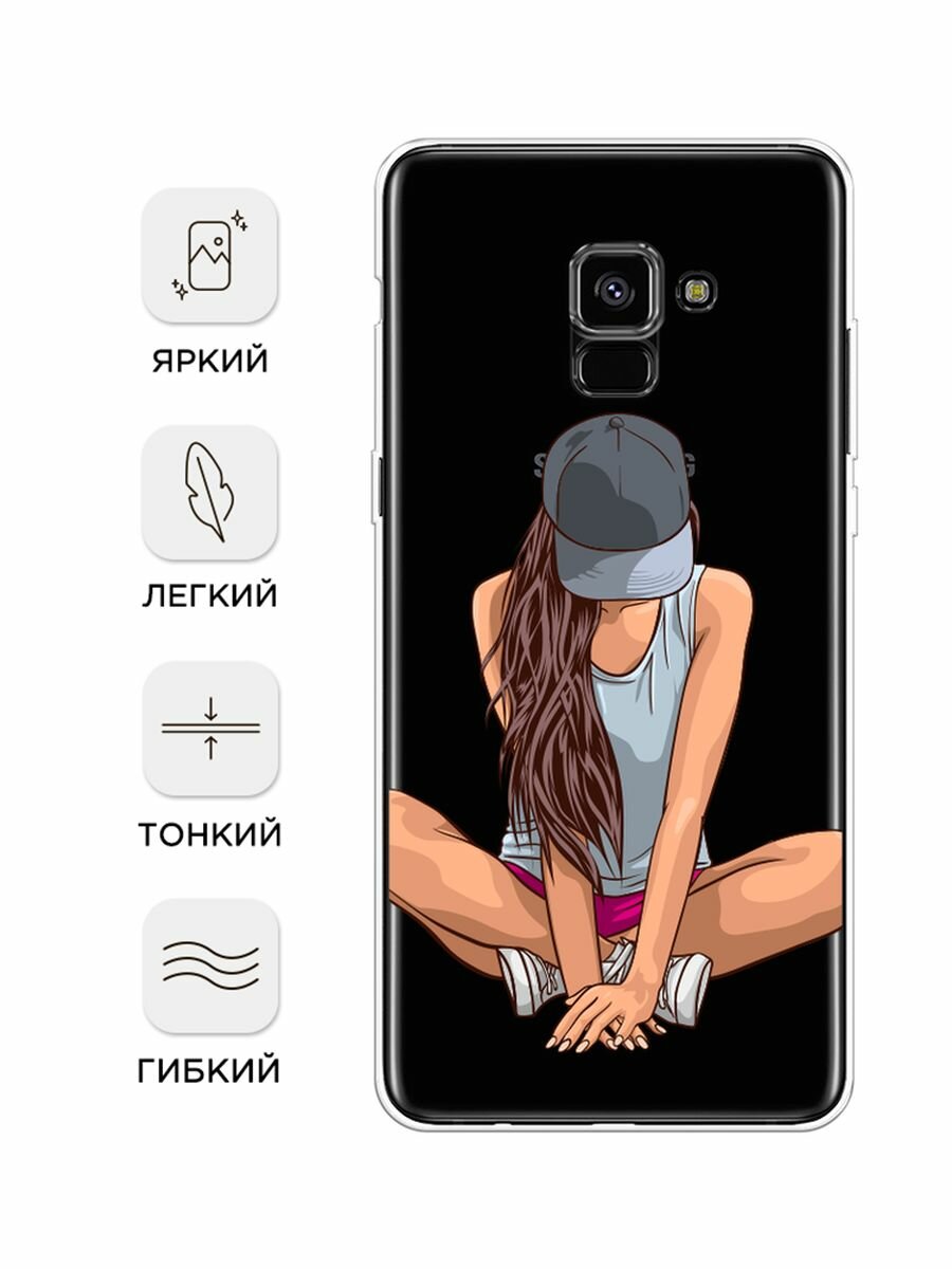 Чехол на Samsung Galaxy A8 + / Самсунг Галакси А8 Плюс 2018 с принтом "Девушка в кепочке", прозрачный — фото 1