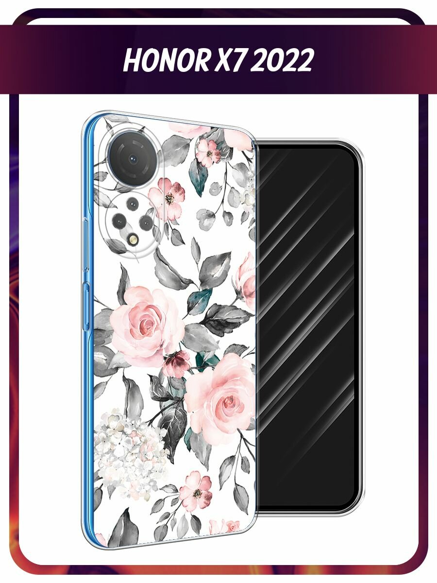 Чехол на Honor X7 2022 / Хонор Х7 2022 с принтом "Розы на белом"