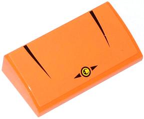 Slope, Curved 2 x 4 x 2/3 with Bottom Tubes with 2 Black Triangular Stripes, Emblem and 2 Arrows Pattern (Sticker) - Set 60054, 88930pb035 Orange U