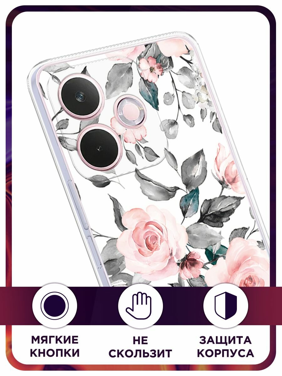 Чехол на Oppo A5 Pro / Оппо А5 Про с принтом "Розы на белом" — фото 1
