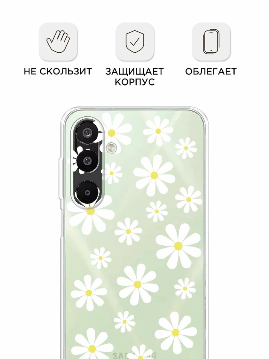 Чехол на Samsung Galaxy M16 / Самсунг Галакси М16 с принтом "Большие ромашки", прозрачный — фото 1