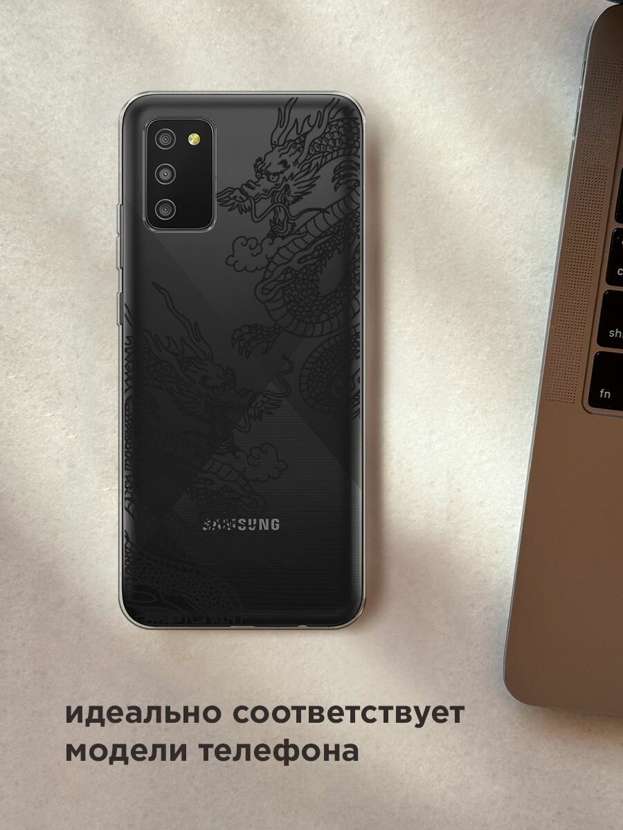 Чехол на Samsung Galaxy A02s / Самсунг Галакси A02s с принтом "Два китайских дракона", прозрачный — фото 1