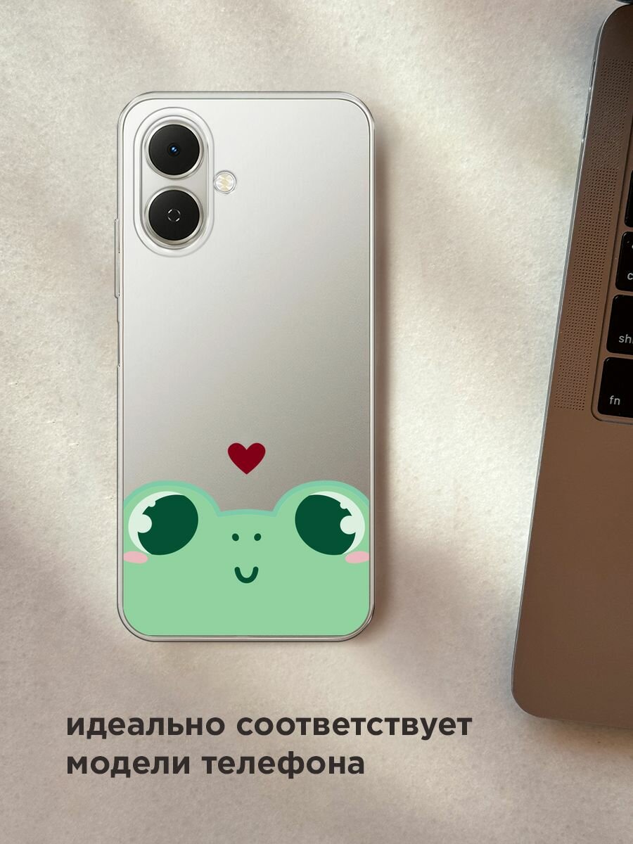 Чехол на Tecno Spark Go 2 / Текно Спарк Го 2 с принтом "Влюблённая лягушка - 14 февраля", прозрачный — фото 1