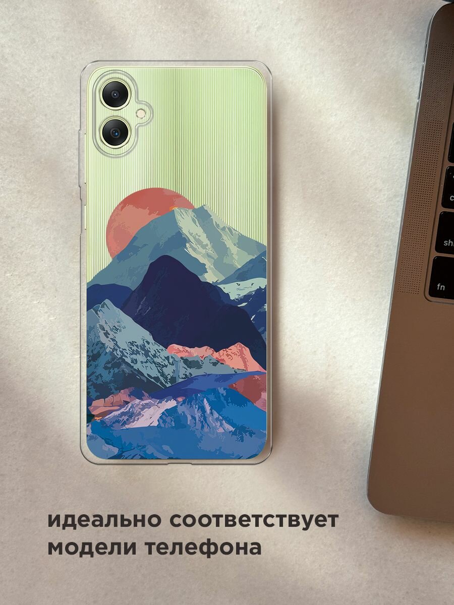 Чехол на Samsung Galaxy A06 / Самсунг Галакси А06 с принтом "Закат в снежных горах", прозрачный — фото 1