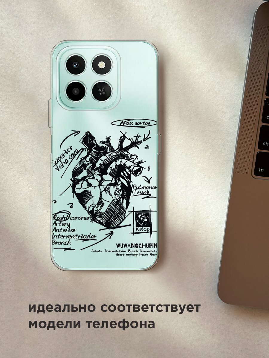 Чехол на Honor X6c / Хонор X6c с принтом "Анатомическое сердце 2", прозрачный — фото 1