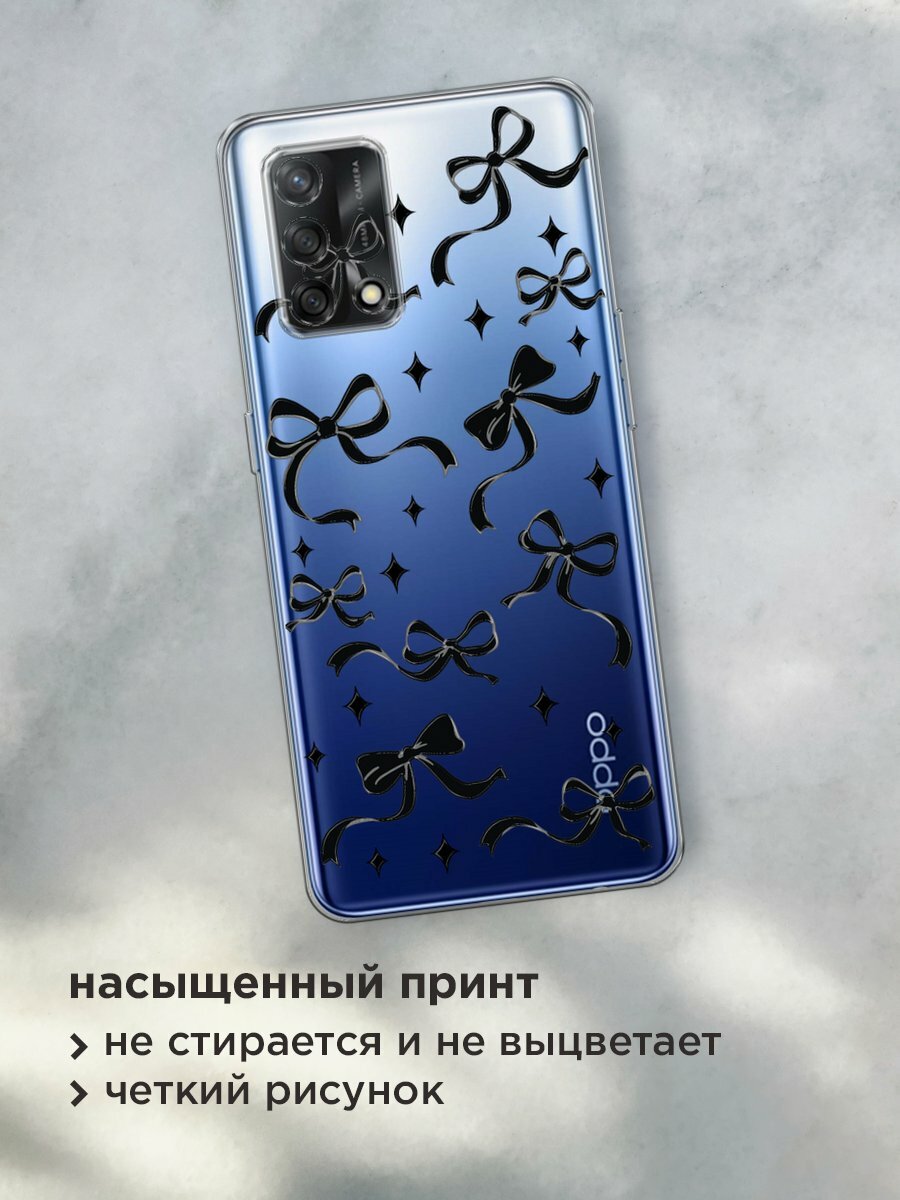 Чехол на Oppo A74 / Оппо A74 с принтом "Милые чёрные бантики 4" — фото 1
