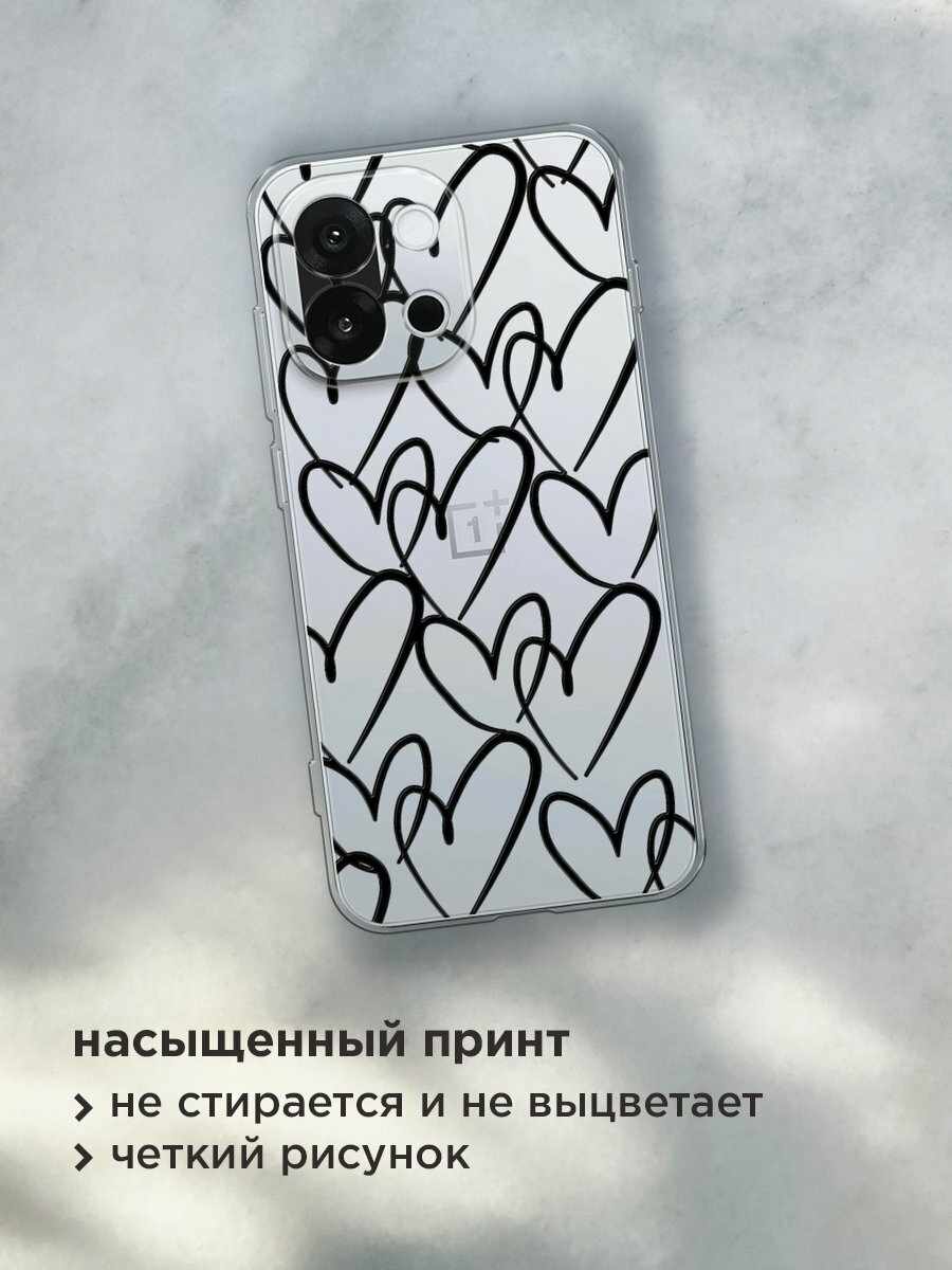 Чехол на OnePlus 13T / Ван Плас 13Т с принтом "Hearts doodle black 1" — фото 1