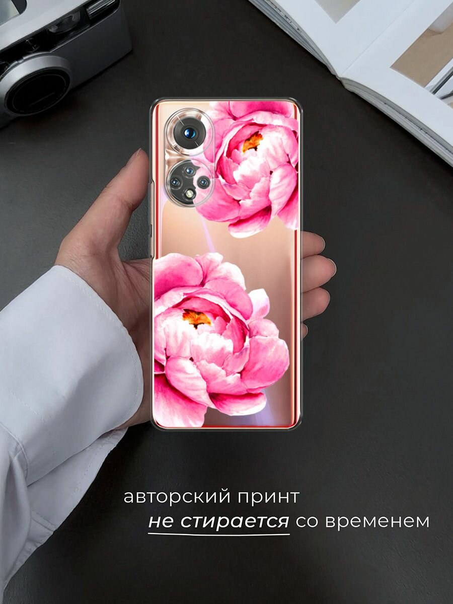 Чехол на Honor 50/Huawei Nova 9 / Хонор 50/Хуавей Нова 9 с принтом "Open peonies", прозрачный — фото 1